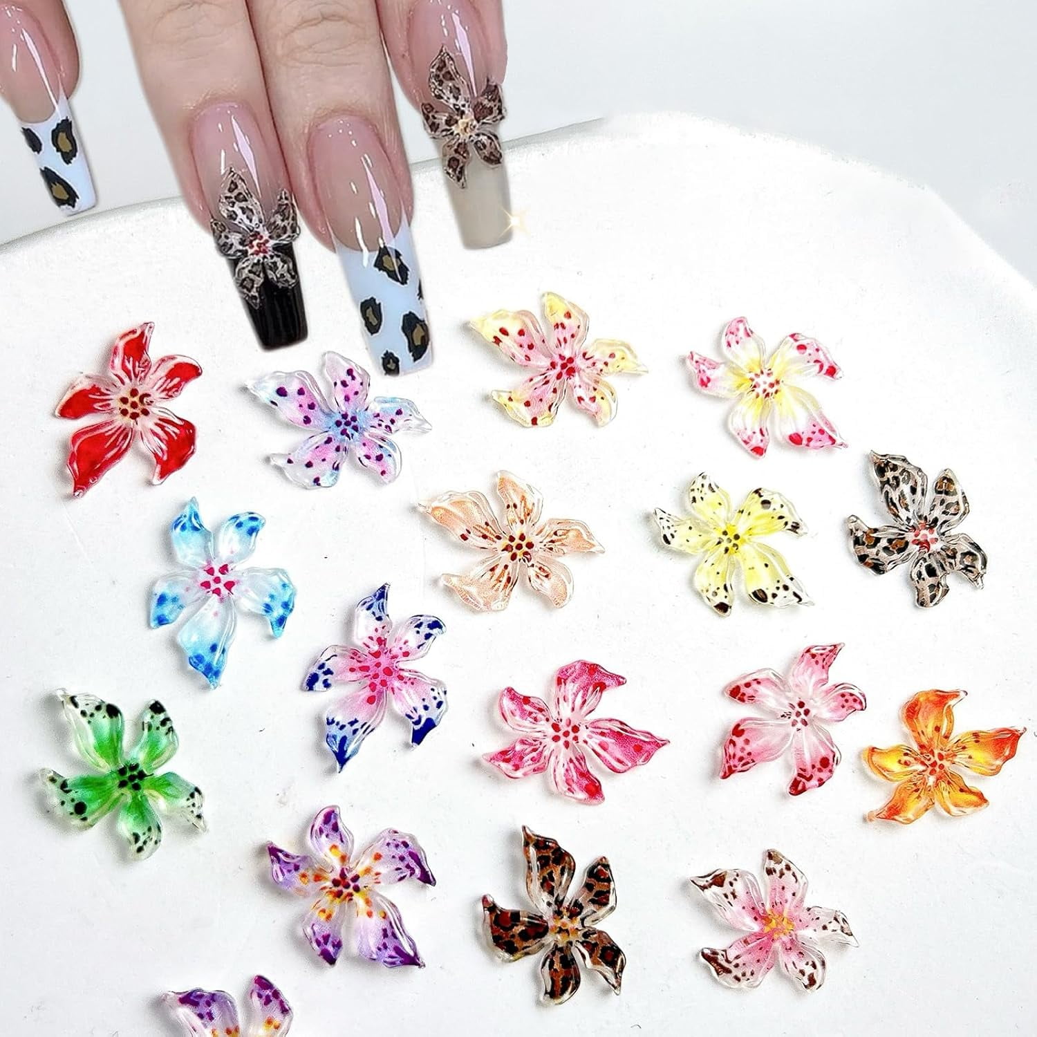 50Pcs Spring Flower Nail Charms Resin Flower Flat Back Nail Design ...
