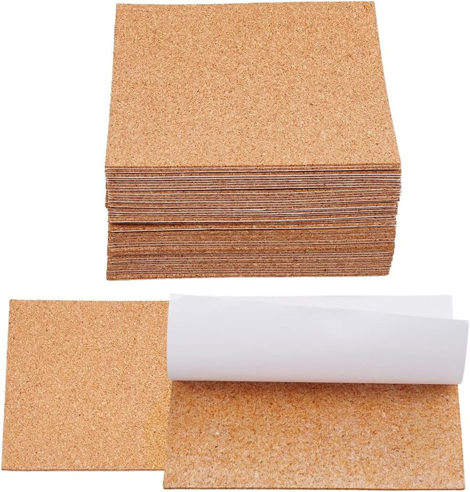 50Pcs Square Drink Coaster Cork Backing Self Adhesive Cork 4 x 4 Inch ...