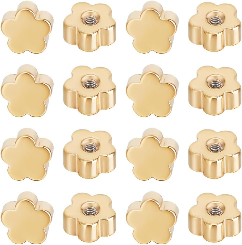 50Pcs Stainless Steel Ear Nuts Flower Ear Backs Real 18K Gold Plated 4 ...