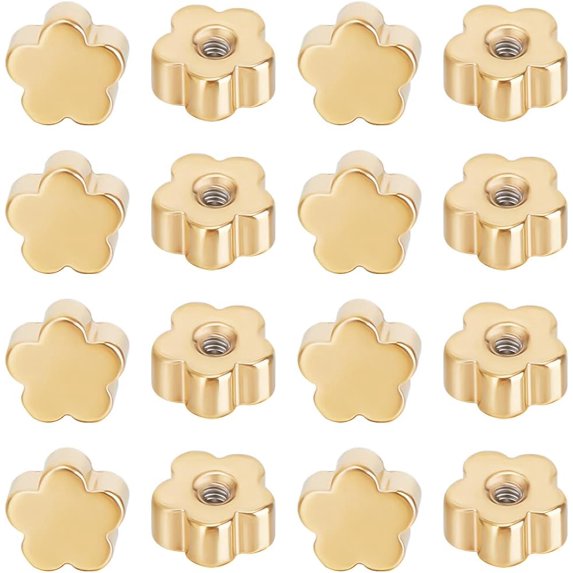50Pcs Stainless Steel Ear Nuts Flower Ear Backs Real 18K Gold Plated 4 ...