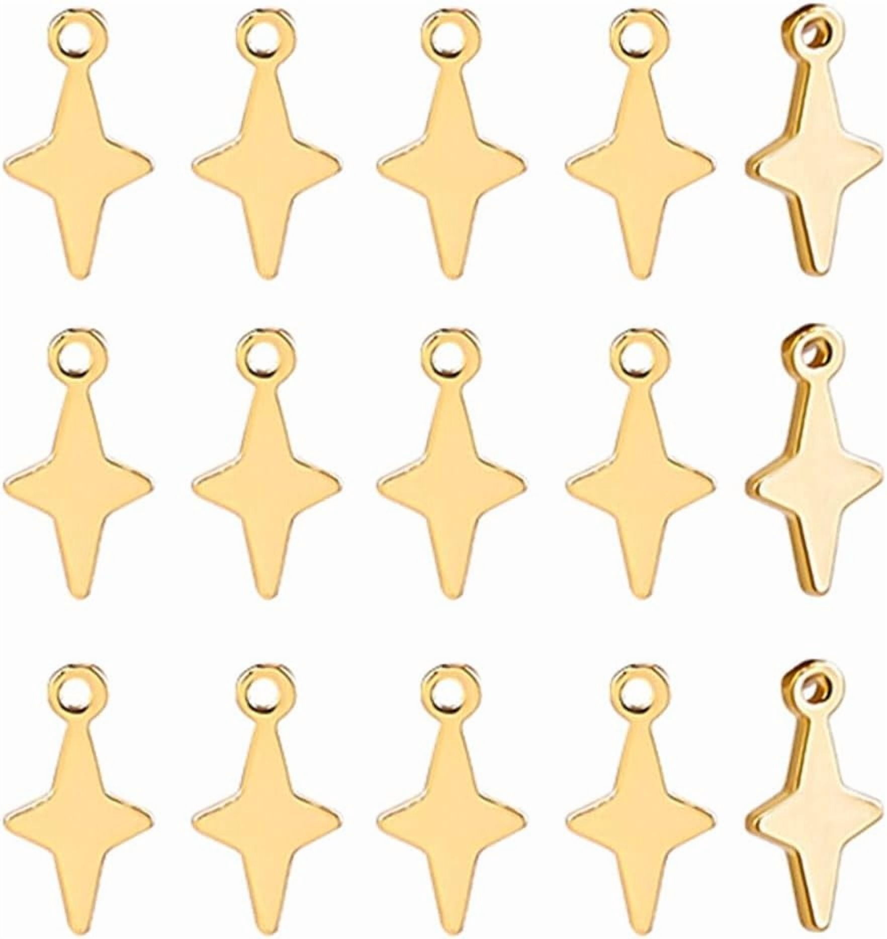 50Pcs Star Charms 18k Gold Plated Star Dangle Charms 4 Point Stars ...