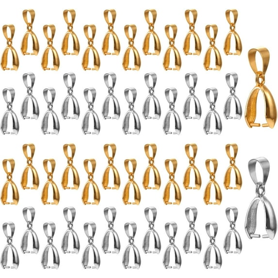 50Pcs Sterling Silver Bails for Pendants Clasp with Open Loop, Slider ...