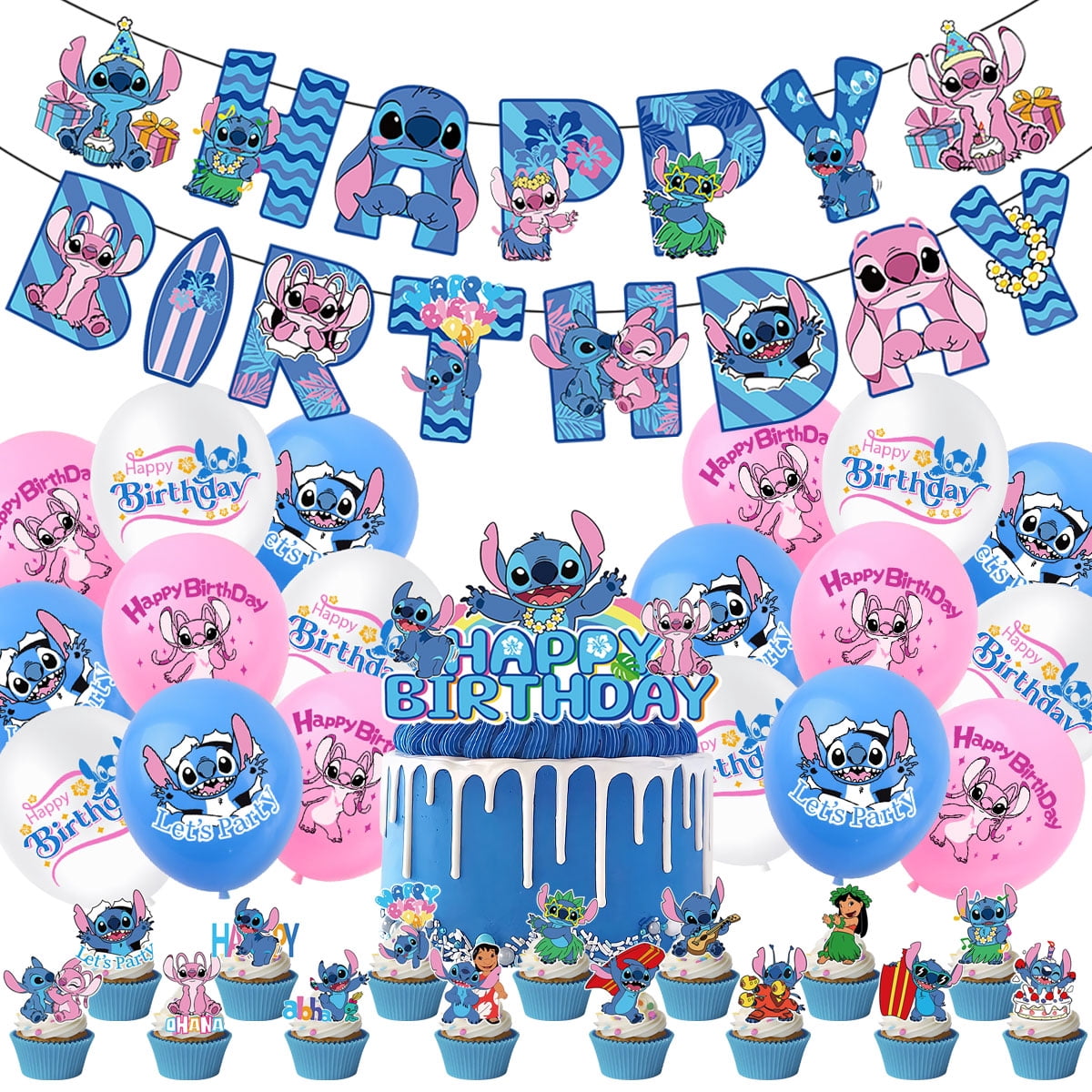 50Pcs Stitch Birthday Supplies Cartoon Party Supplies Kit Banner ...
