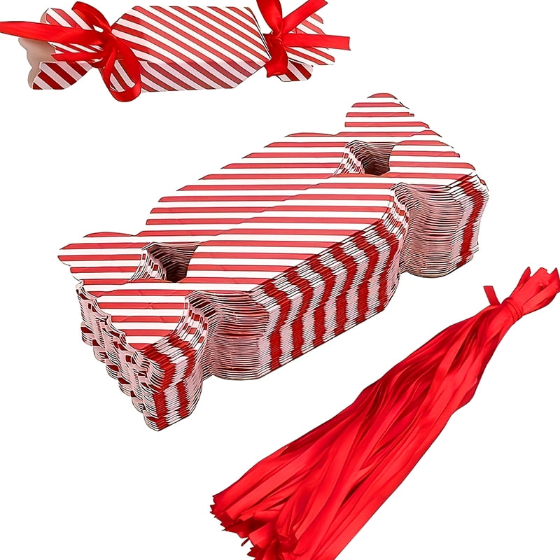 50Pcs Striped Candy Gift Box with Ribbons DIY Chocolate Cookies Decor ...
