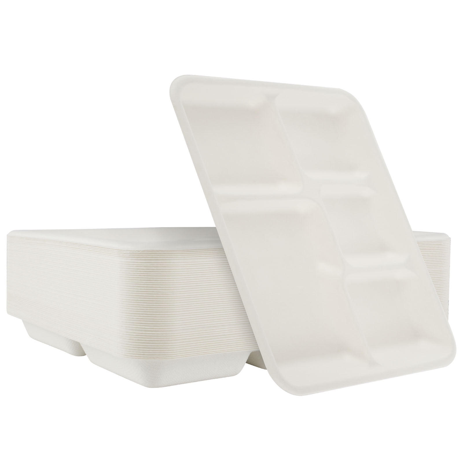 50Pcs Sugarcane Plate 5 Compartments Paper Plate Eco-friendly ...