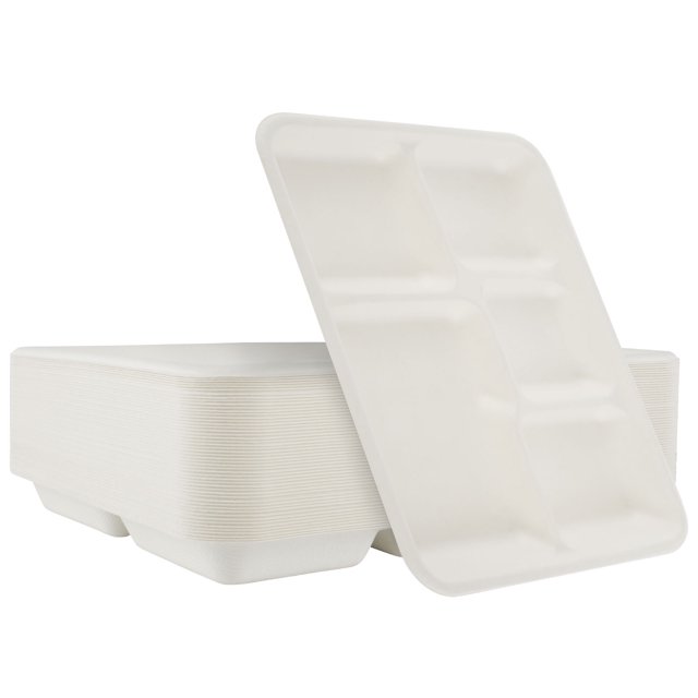 50Pcs Sugarcane Plate 5 Compartments Paper Plate Eco-friendly ...