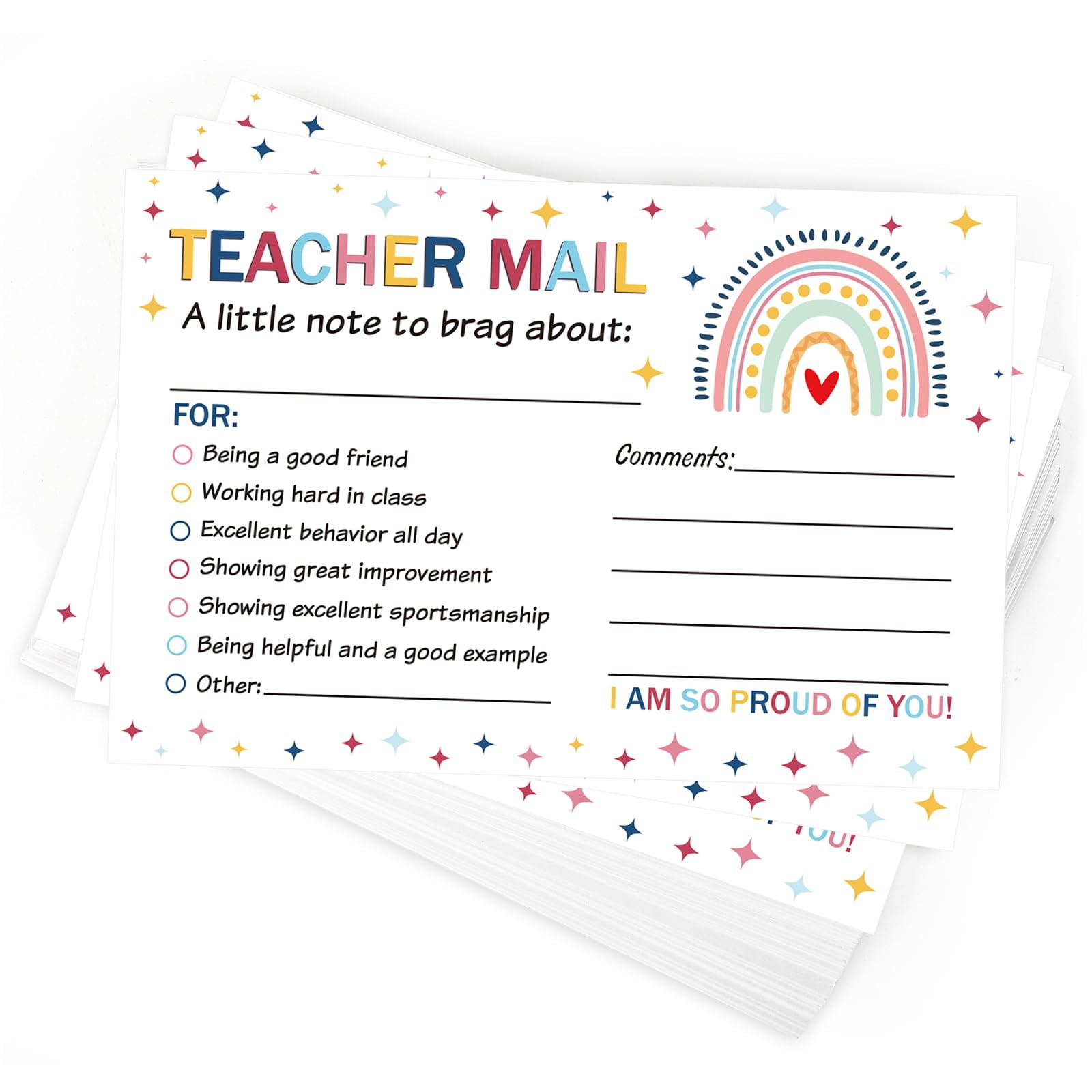 50Pcs Teacher Mail Notes to Parents, Boho Rainbow Happy Mail Postcards ...