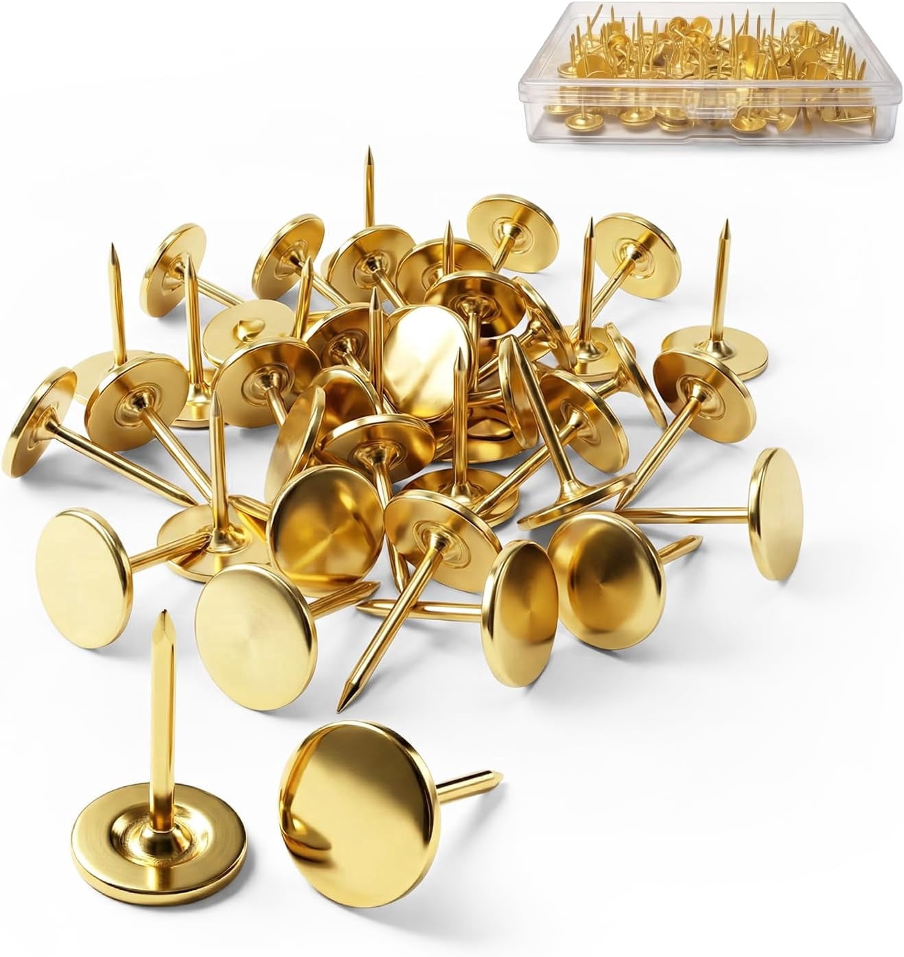 50Pcs Thumb Tacks, Long Needlepoint Tacks & Gold Push Pins for Wall and ...
