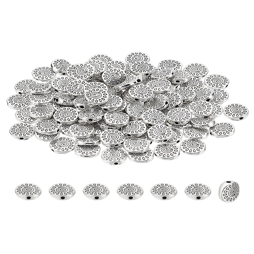 50Pcs Tibetan Silver Flat Round Sunflower Spacer Charms for DIY Jewelry ...