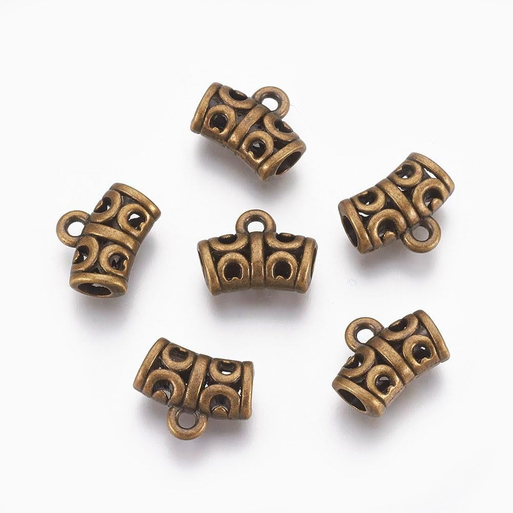50Pcs Tibetan Style Alloy Hangers Bail Beads Tube Charm Pendant Antique ...
