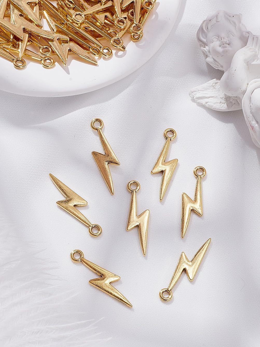 50Pcs Tibetan Style Lightning Alloy Pendants Lightning Bolt Charms ...