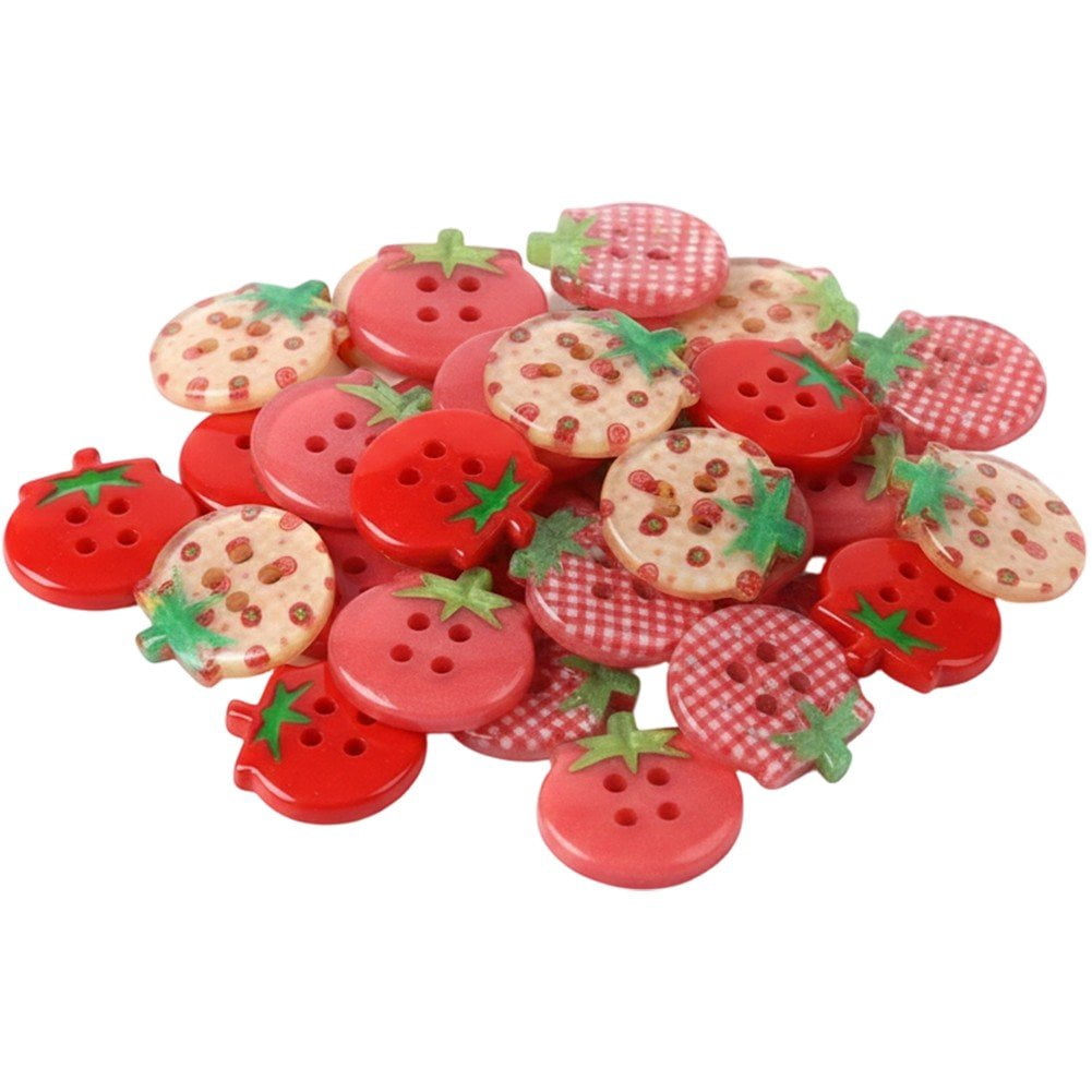 50Pcs Tomato Decorative Buttons Plastic Red Tomato Bead Buttons Sewing ...