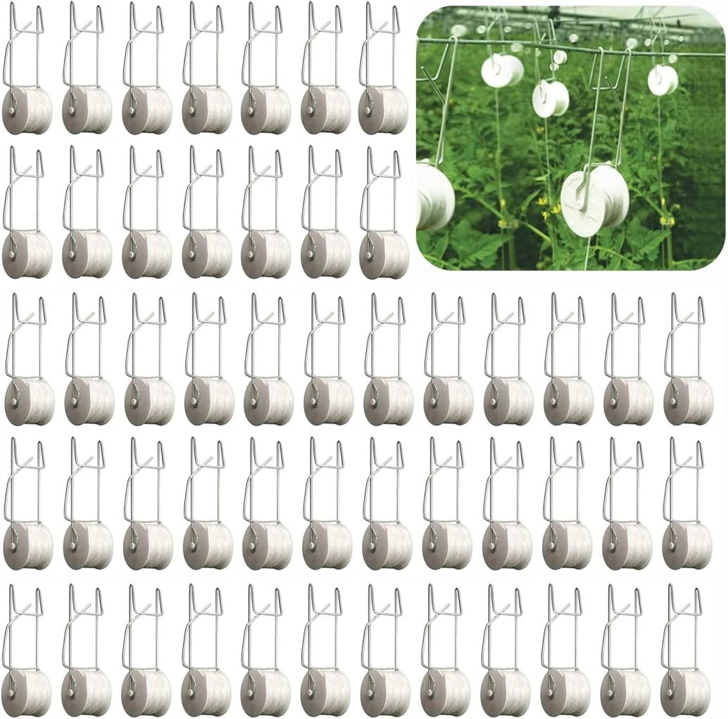 50Pcs Tomato Trellis Rollerhook, Tomato Support Hooks, with 49.2ft ...