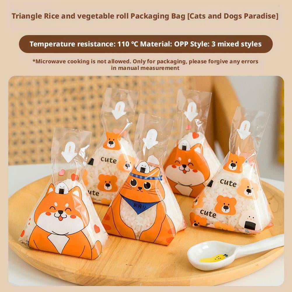 50Pcs Triangle Onigiri Wrappers Plastic Rice Balls Bags, Japanese Easy ...