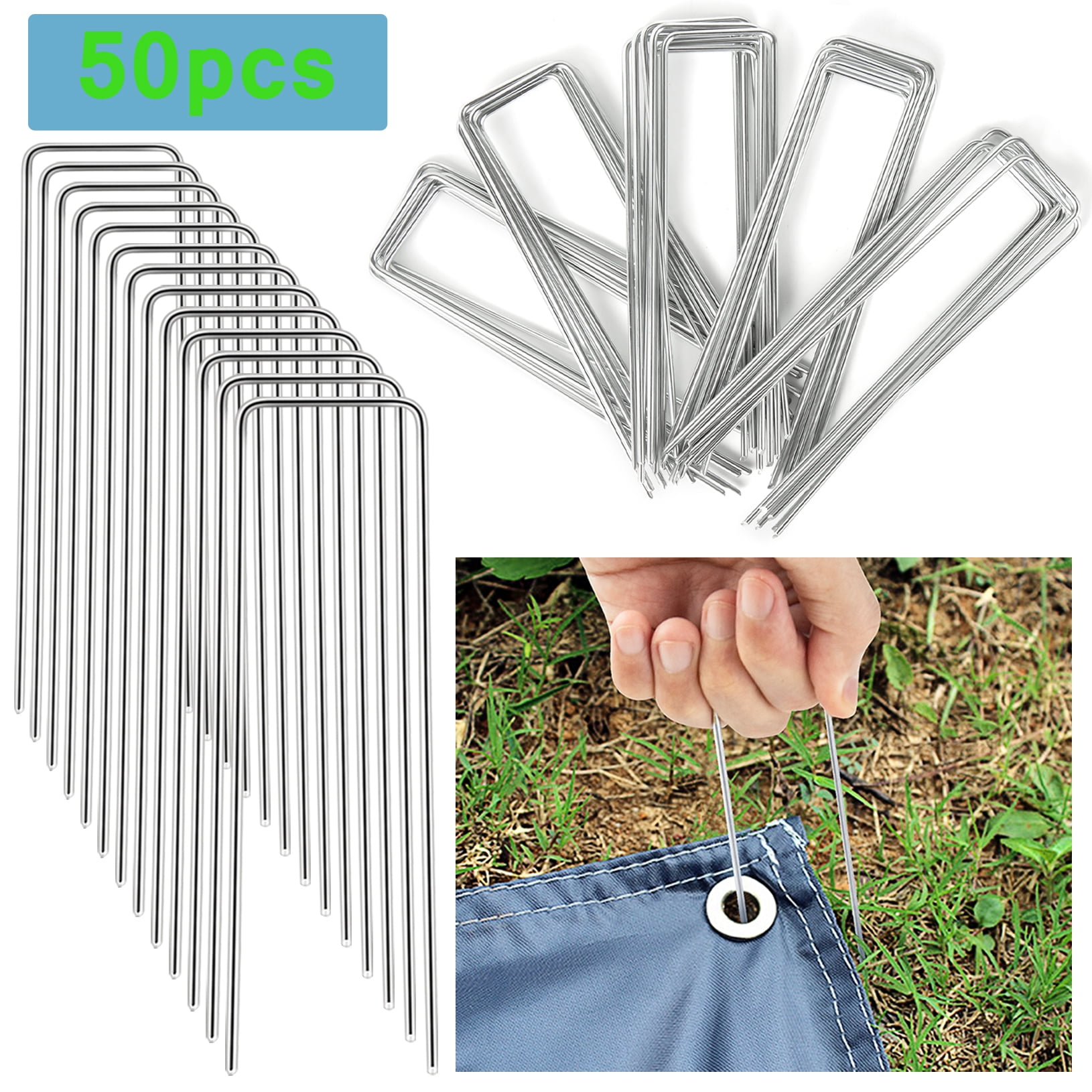 50Pcs Heavy-Duty Galvanized Steel U Shape Stakes, 6-Inch Lawn Nails for ...