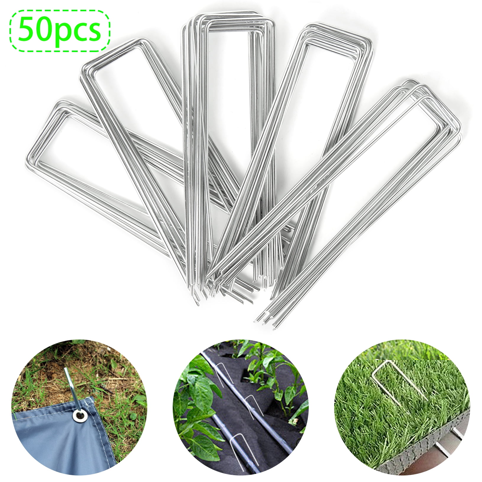 50Pcs Heavy-Duty Galvanized Steel U Shape Stakes, 6-Inch Lawn Nails for ...