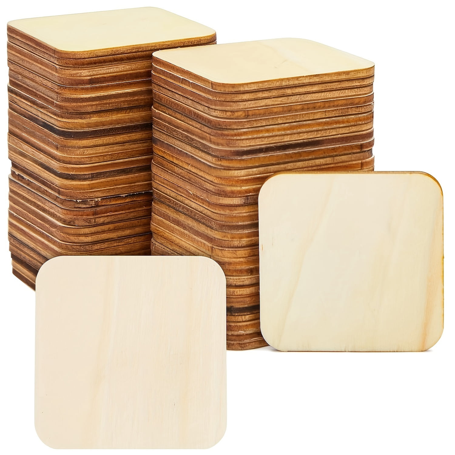 50Pcs Unfinished Wood Pieces,2X2 Inch Blank Wood Squares,Wooden Square ...