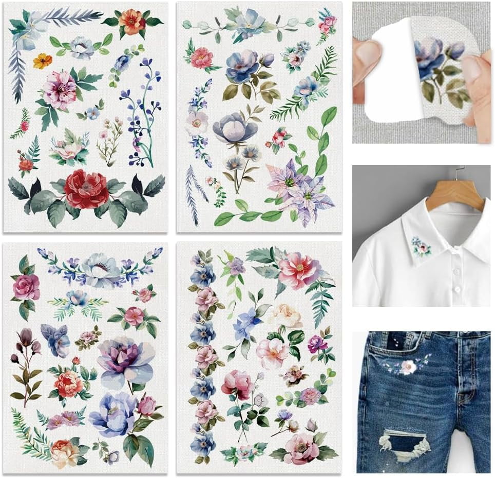 50Pcs Water Soluble Stabilizer Embroidery Colorful Floral and Leaves ...
