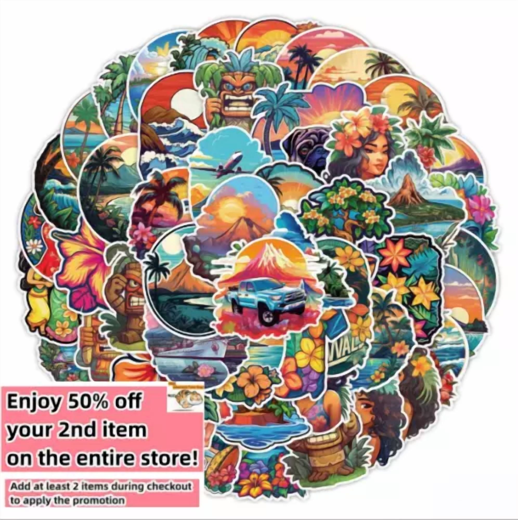 50Pcs Waterproof Vinyl Stickers Hawaii Beach Tree Aloha Luggage Phone ...