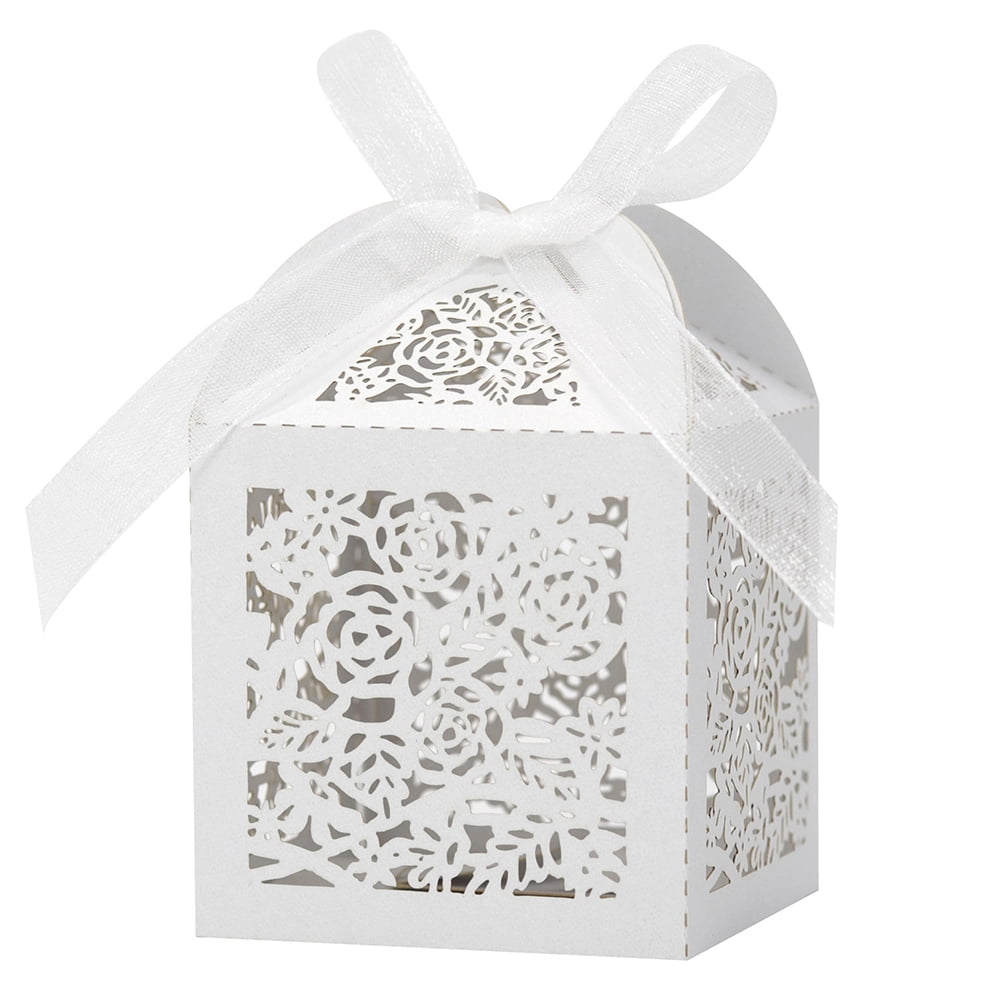 50Pcs Wedding Candy Boxes Hollow Favor Boxes with Ribbon Wedding Candy ...