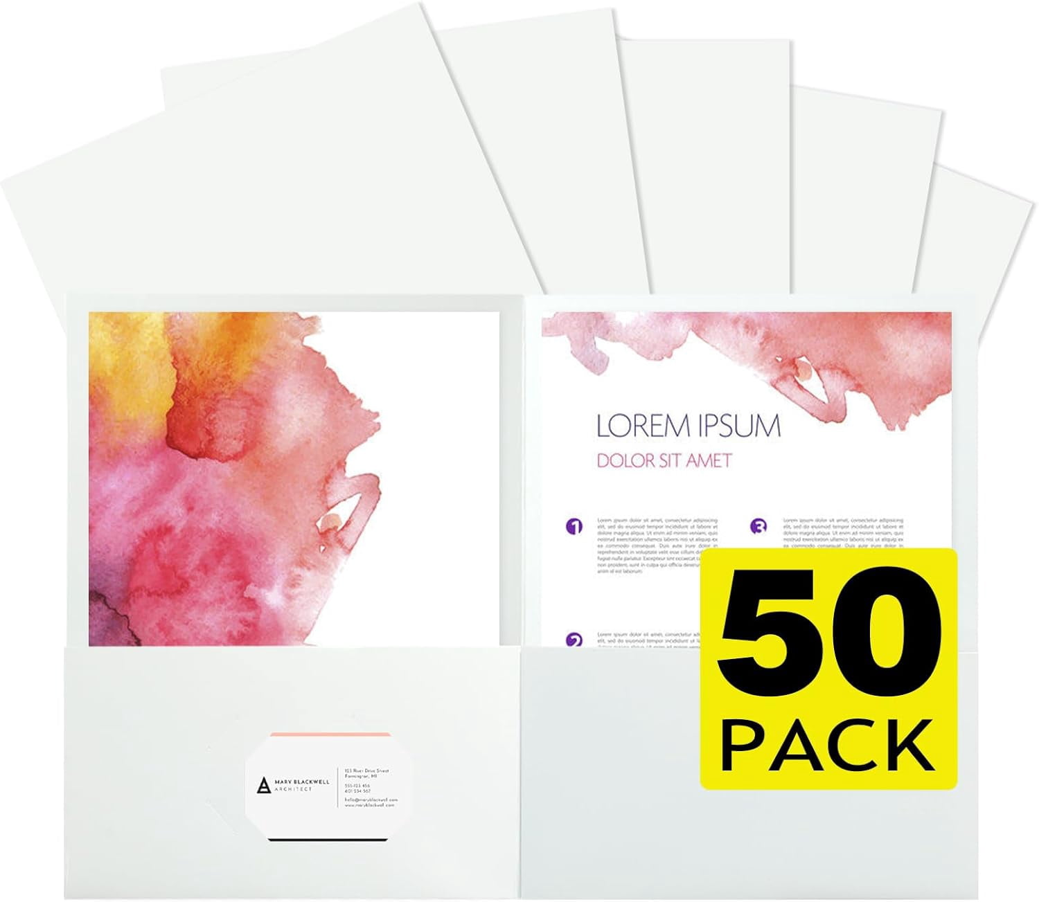 50Pcs White Folders with Pockets and Business Card Holder,2 Pocket ...