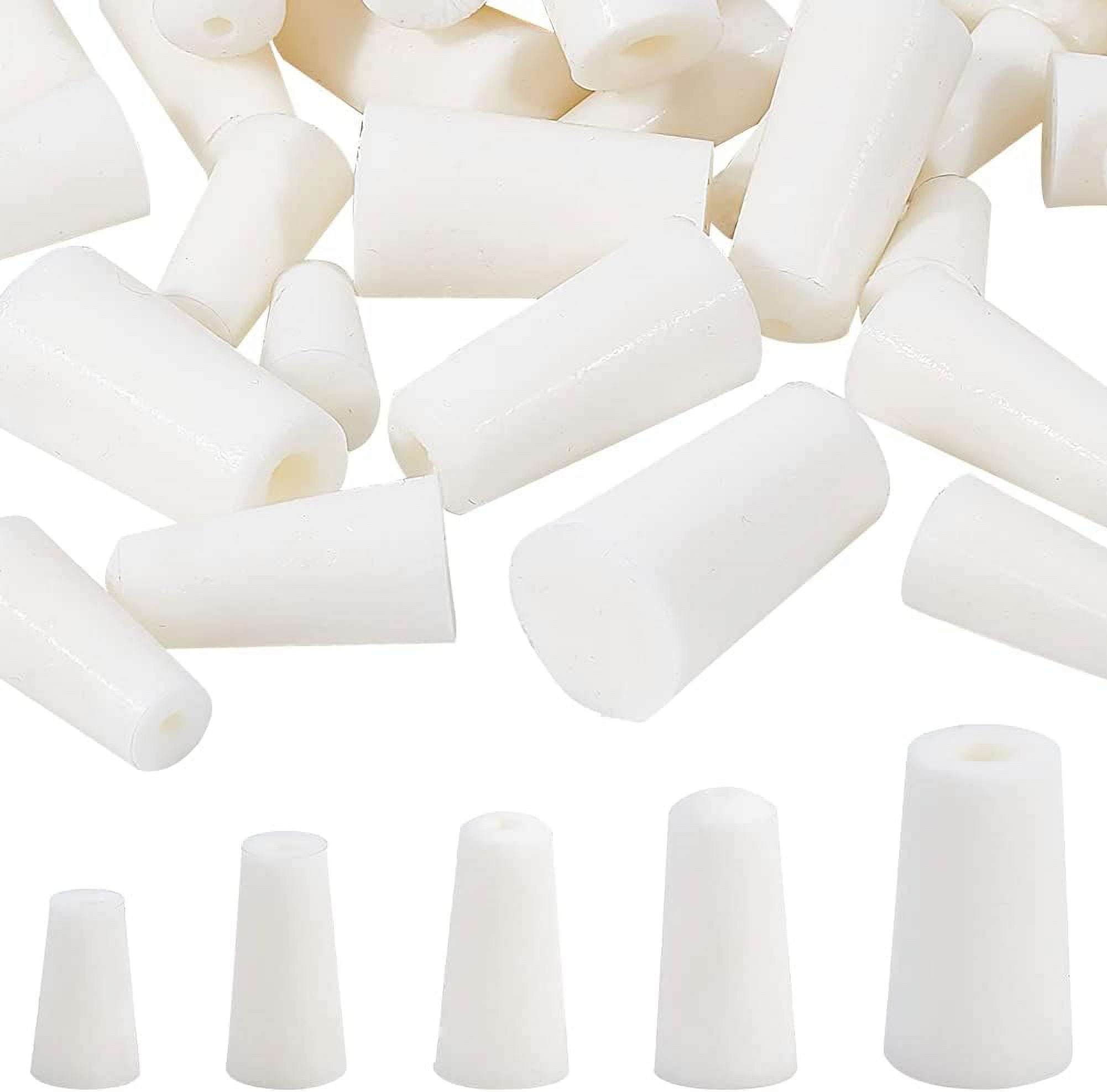 50Pcs White Lab Plugs with Hole 5 Style Tapered Solid Silicon Rubber ...