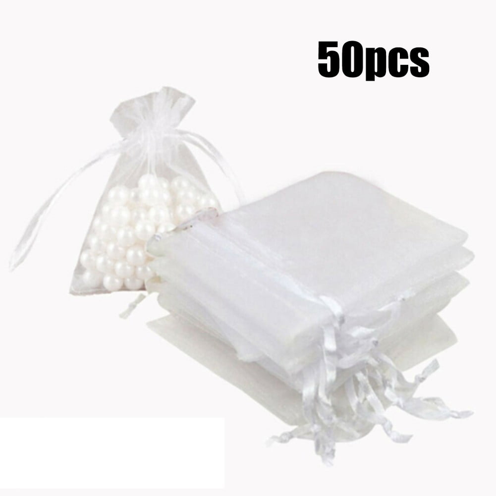 50Pcs White Organza Jewelry Bags Drawstring 3.9 x 5.9inch, Little Mesh ...