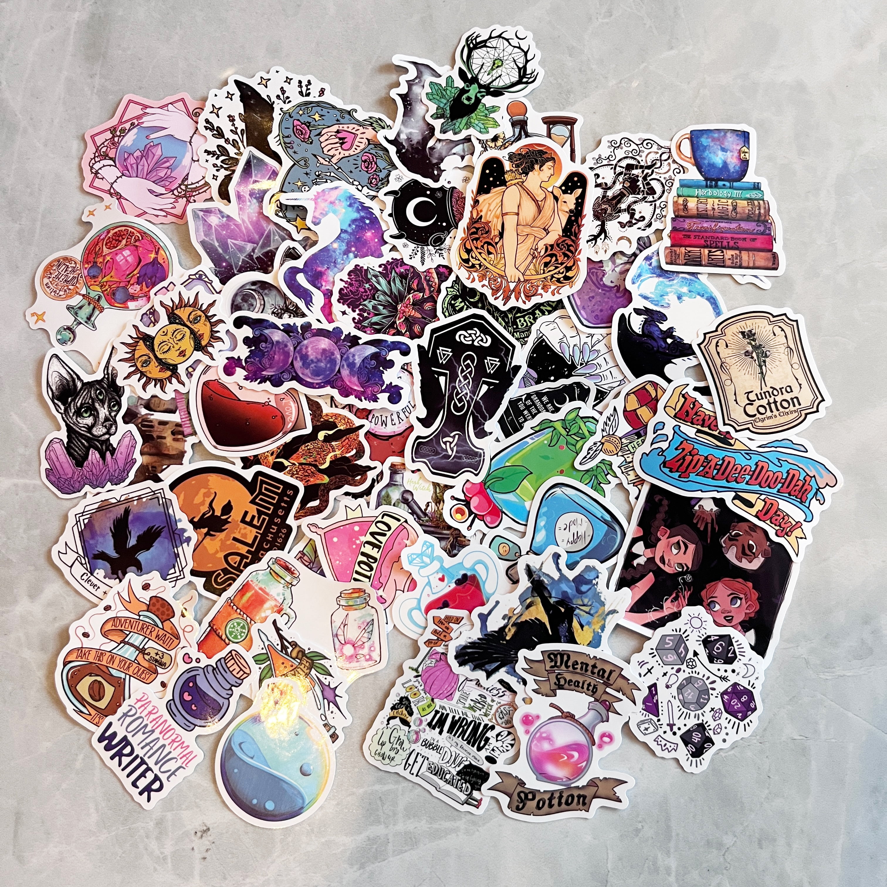 Mellowstickers 50Pcs Black and White Witch Stickers, Waterproof Vinyl ...