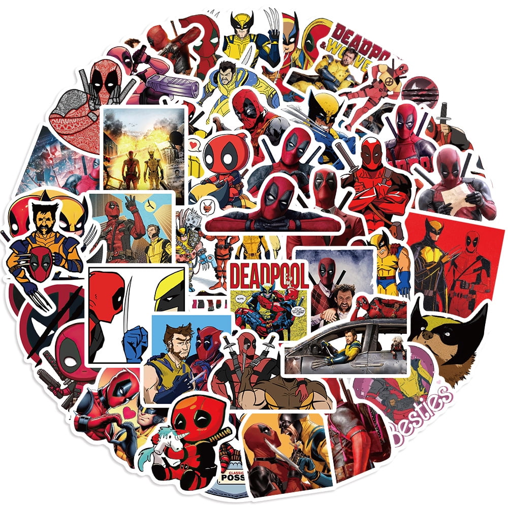 50Pcs Wolverine and Deadpool Stickers, Waterproof Vinyl Cartoon Decal ...