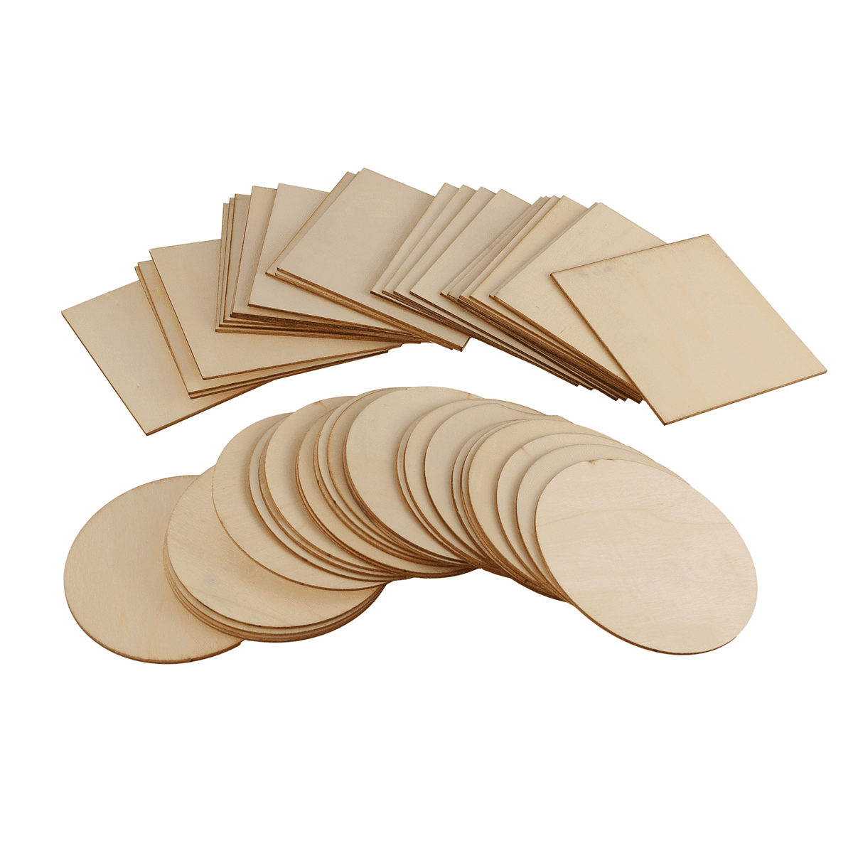 50Pcs Wood Slices 4X4Inch Unfinished Pieces Square and Round Wooden for ...