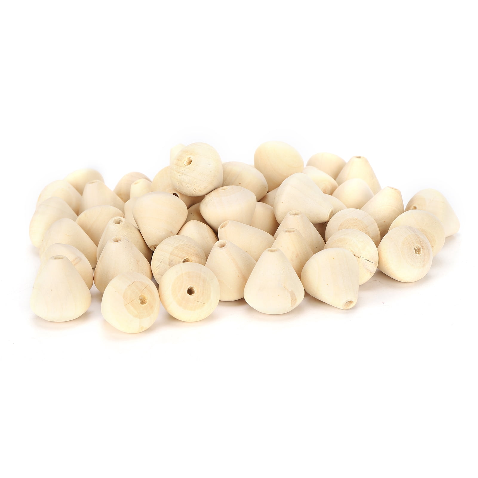 50Pcs Wooden Beads Cone Round Hole Necklace Ball Spacer Decoration DIY ...
