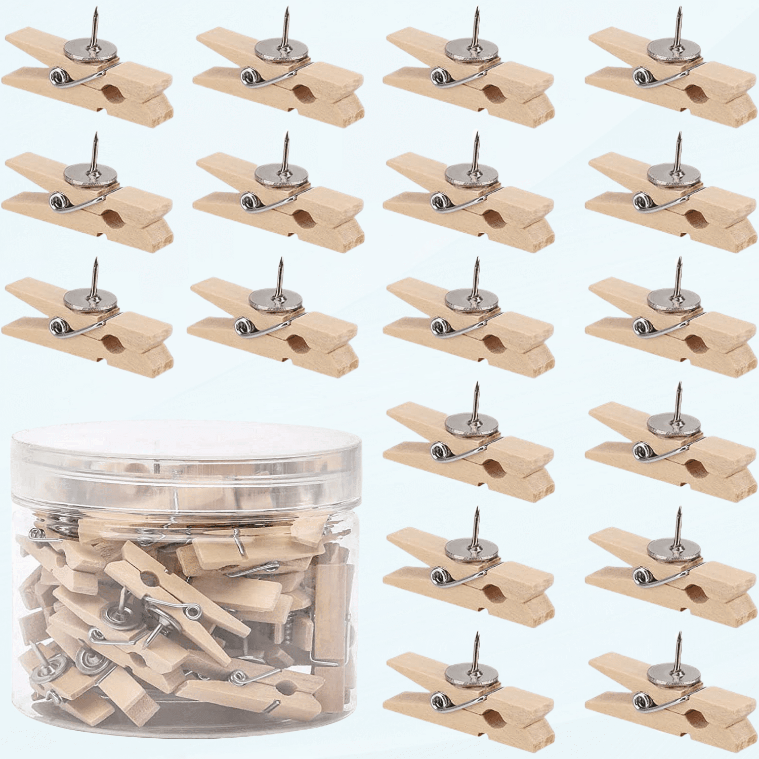 50Pcs Wooden Clips Push Pins Tacks for Cork Board Artwork for Crafts ...