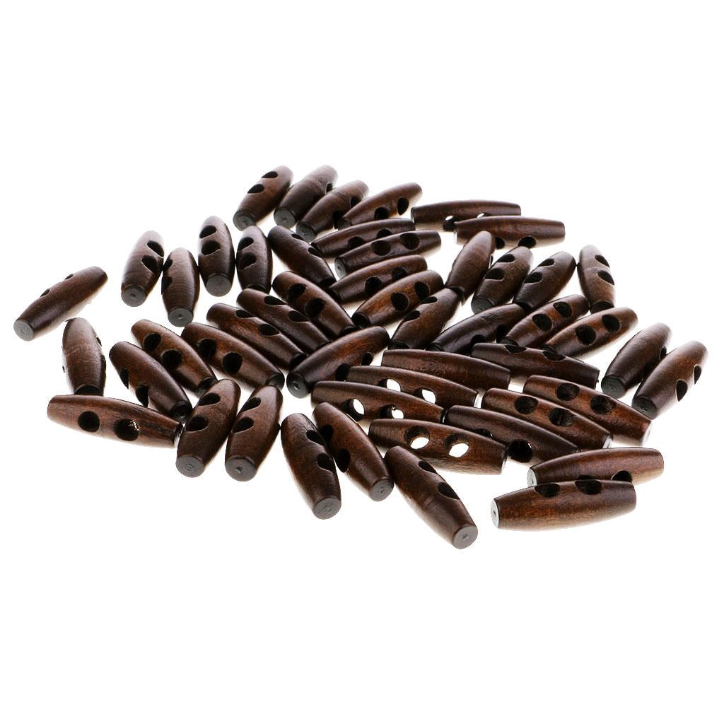 50Pcs Wooden Toggle Button 30 x 10mm Coat Sewing Knitting Craft Duffle ...