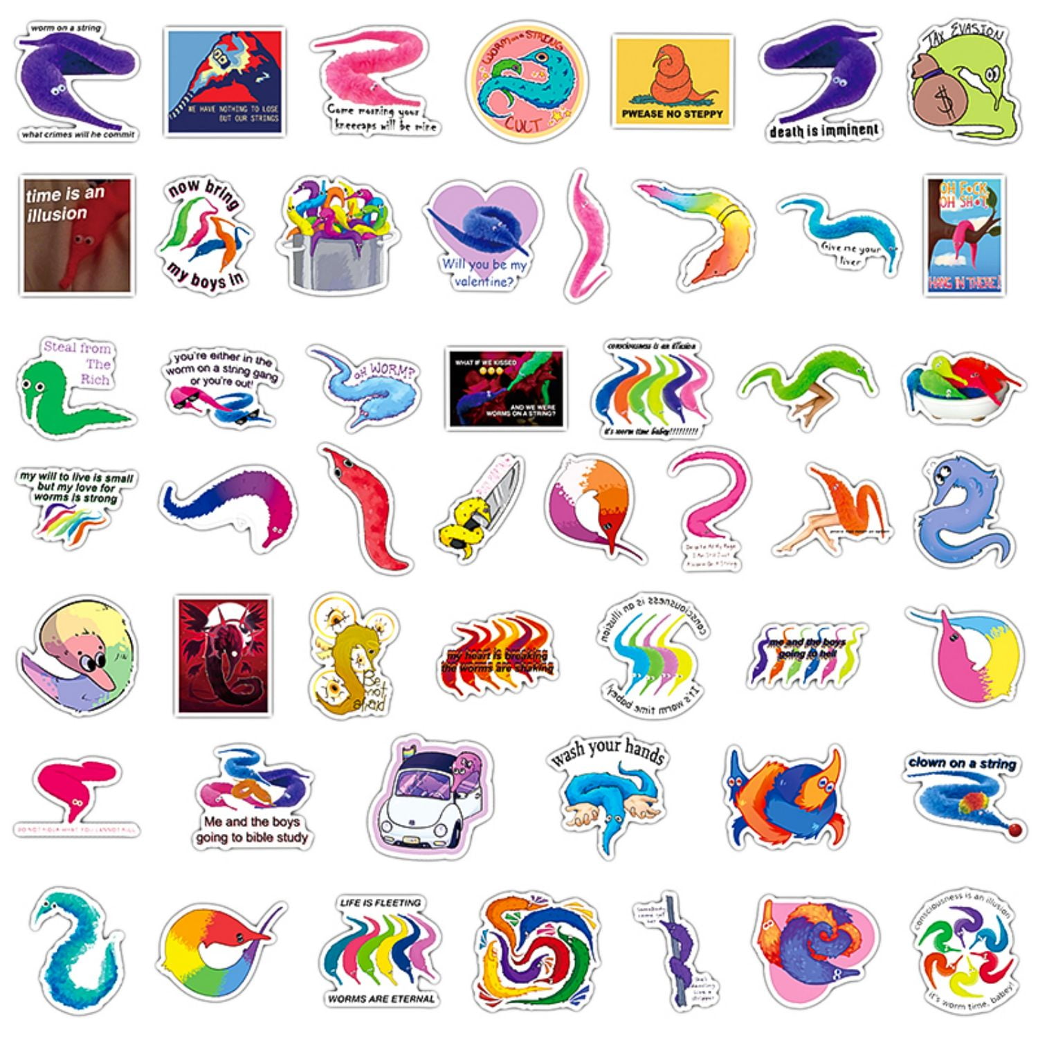 50Pcs Worms on a String Stickers Magic Worms on a String Stickers ...