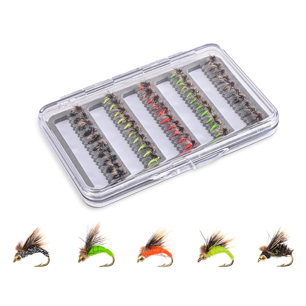 50Pcs/set Fly Fishing Lures Bass Salmon Trout Flies Fishing Tackle Dry/Wet Fishing Feather Baits ...