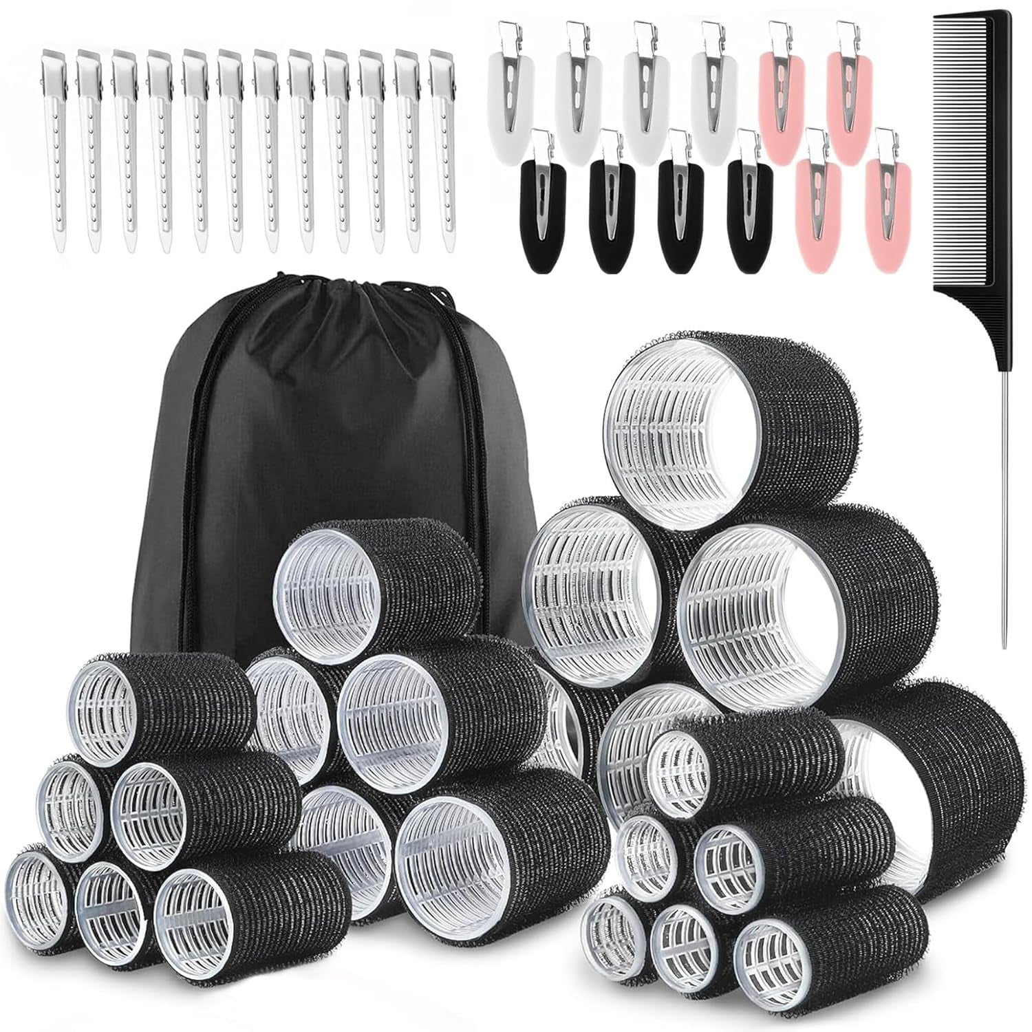 50Piece Hair Rollers set,Self Grip Hair Curlers for Long Medium Short ...