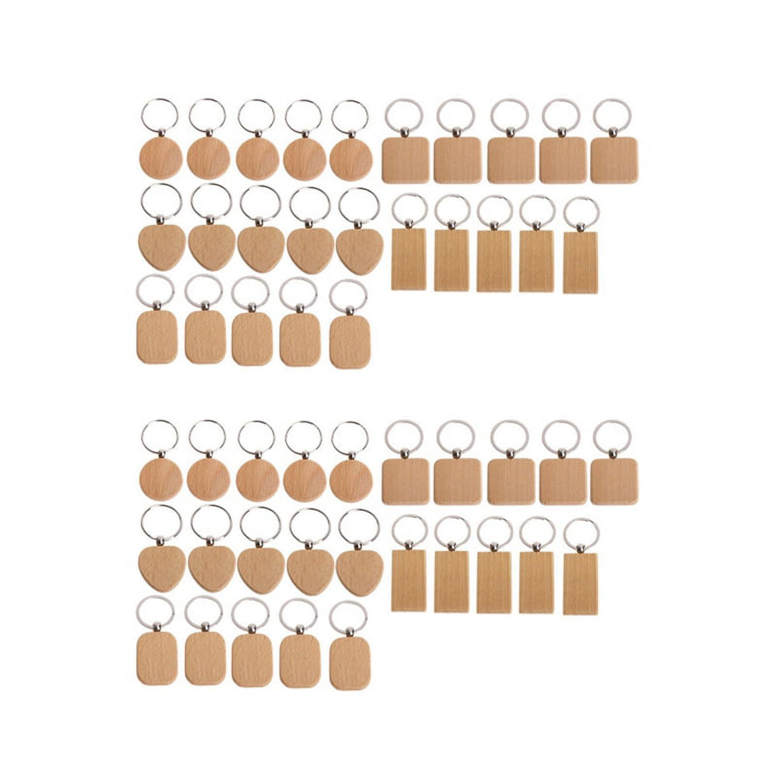 50Pieces Blank Wooden Key Chain DIY Wood Keychain Rings Key Tags ...