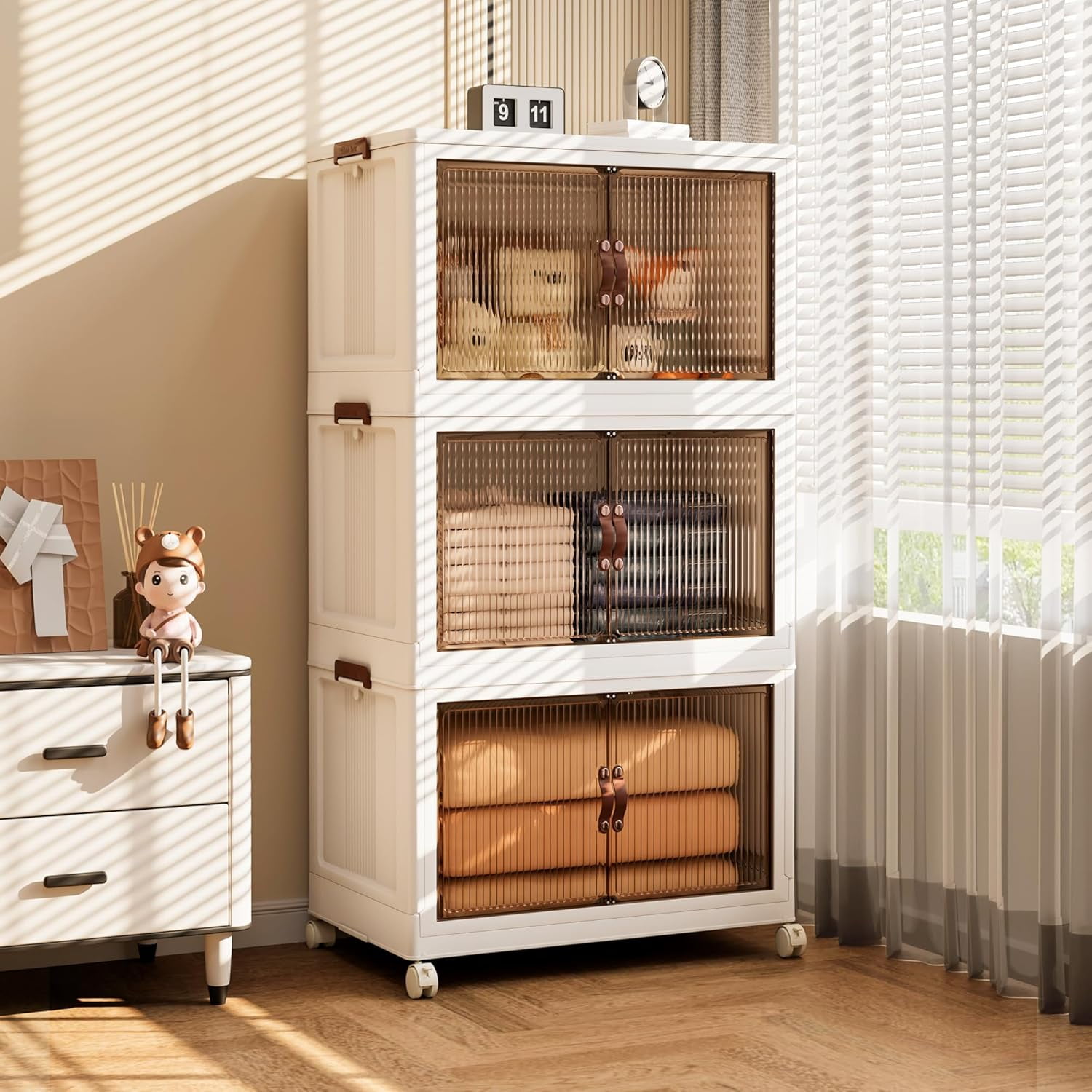 50QT Plastic Storage Bins with lids, 3Pack Stackable Collapsible ...