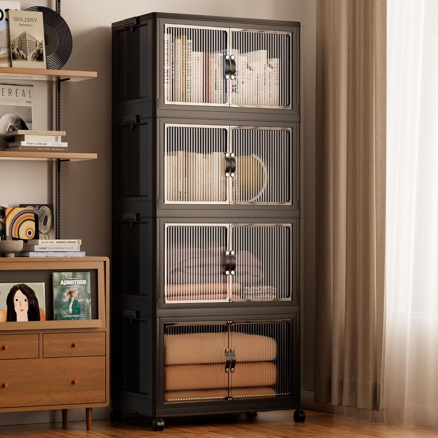 50QT Plastic Storage Bins with lids, Stackable Collapsible Storage ...