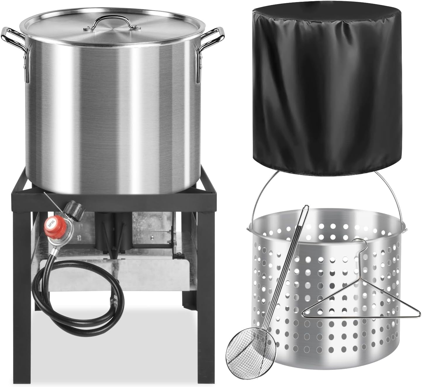 50QT Seafood Boil Pot with 40QT Basket | Dust Cover | 12-Inch Skimmer ...