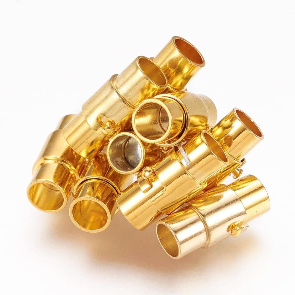 50Set Brass Locking Tube Magnetic Clasps Column Golden 15x7mm Hole: 4 ...