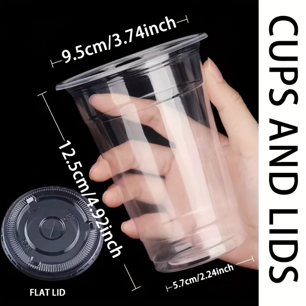 50Sets 12/16/20OZ Plastic Cups With Lids Clear Disposable Cups For ...