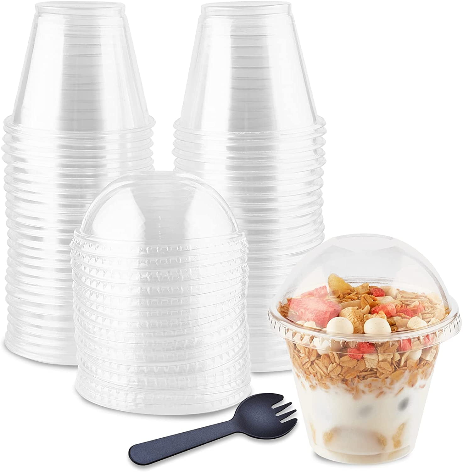 50Sets 9 oz Clear Plastic Parfait Cups with Dome Lids - Pack of 50 ...