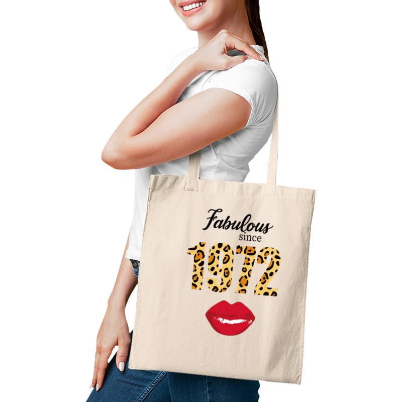 50Th Birthday Gift Happy Fabulous Since 1972 Leopard Lips Tote Bag ...
