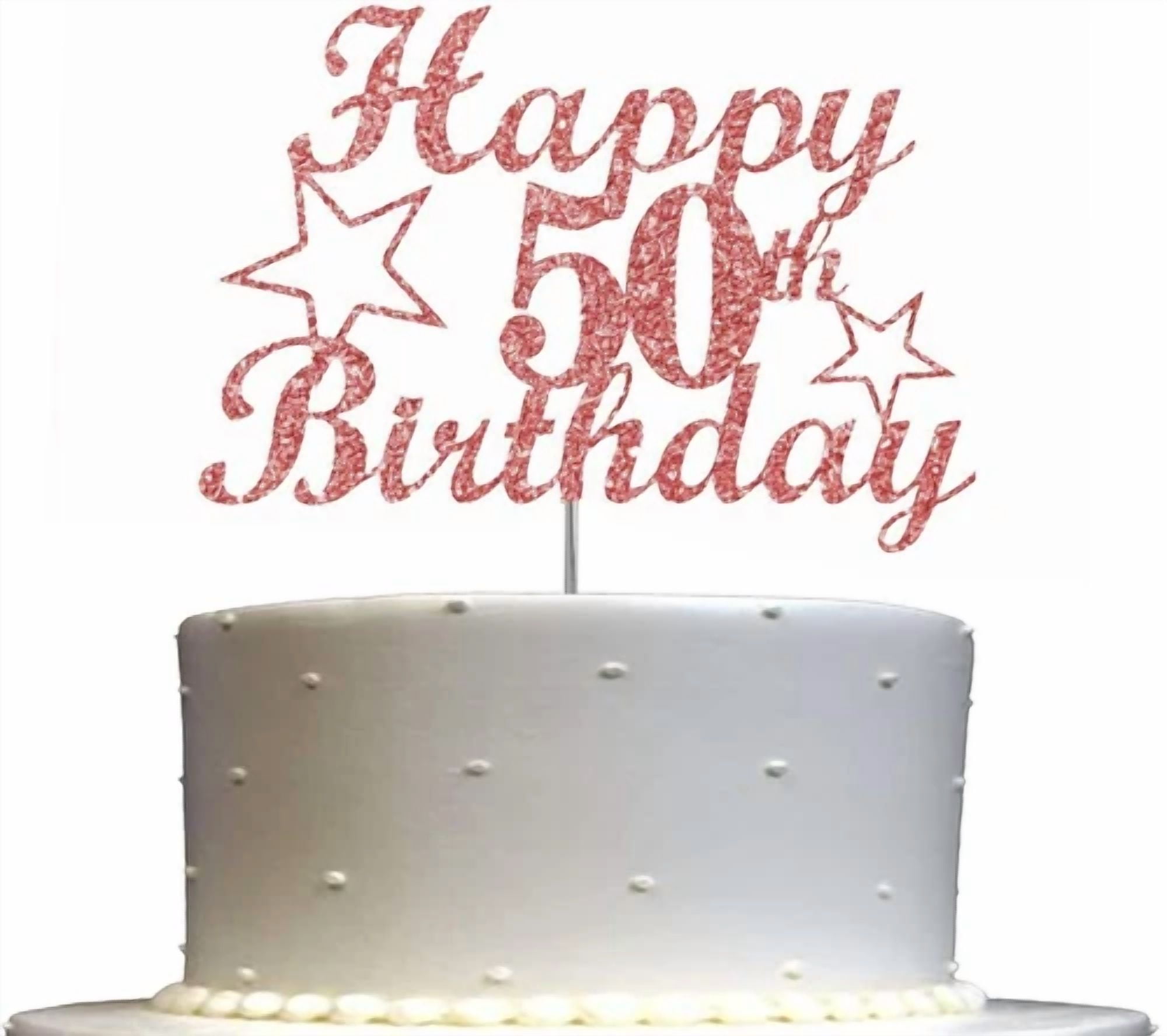 50 Birthday Rose Gold Glitter Cake Topper, 50Th Party Decorations Ideas ...