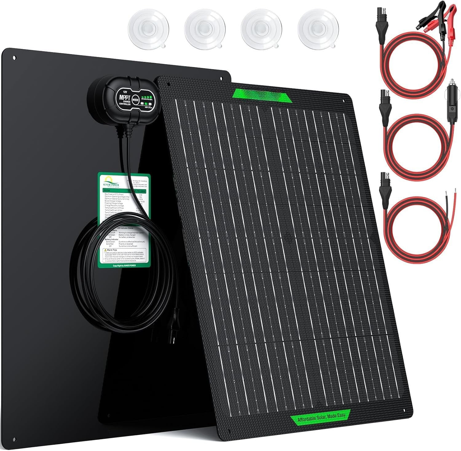50W 12V Solar & Maintainer , Built-in UltraSmart MPPT Charge Controller ...