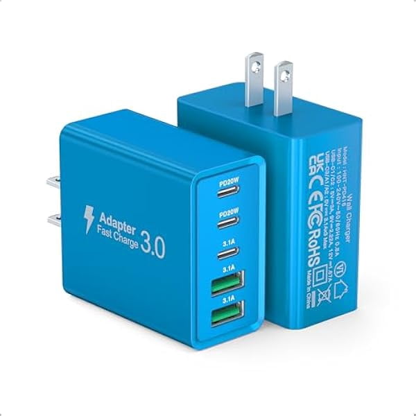 [50W/2Pack] Wall Charger, USB C Charger Block, 5-Port PD + QC 3.0 Fast ...