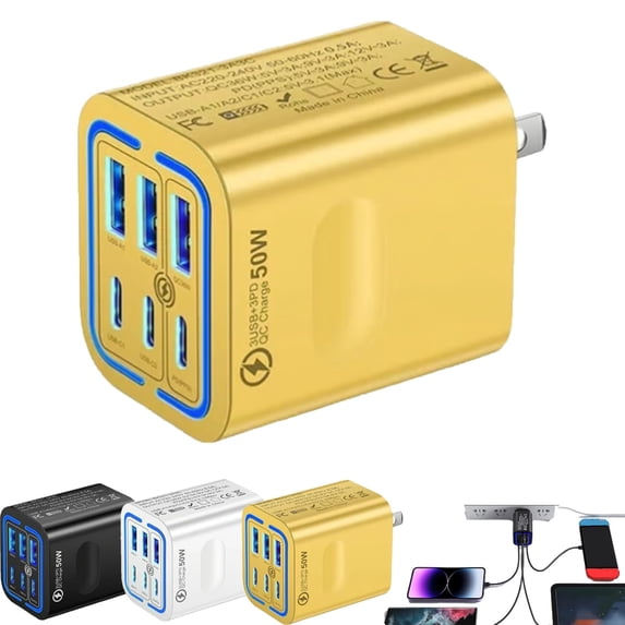 50W 6-Port USB Charging Station – Portable Multi Port Fast Charger for ...
