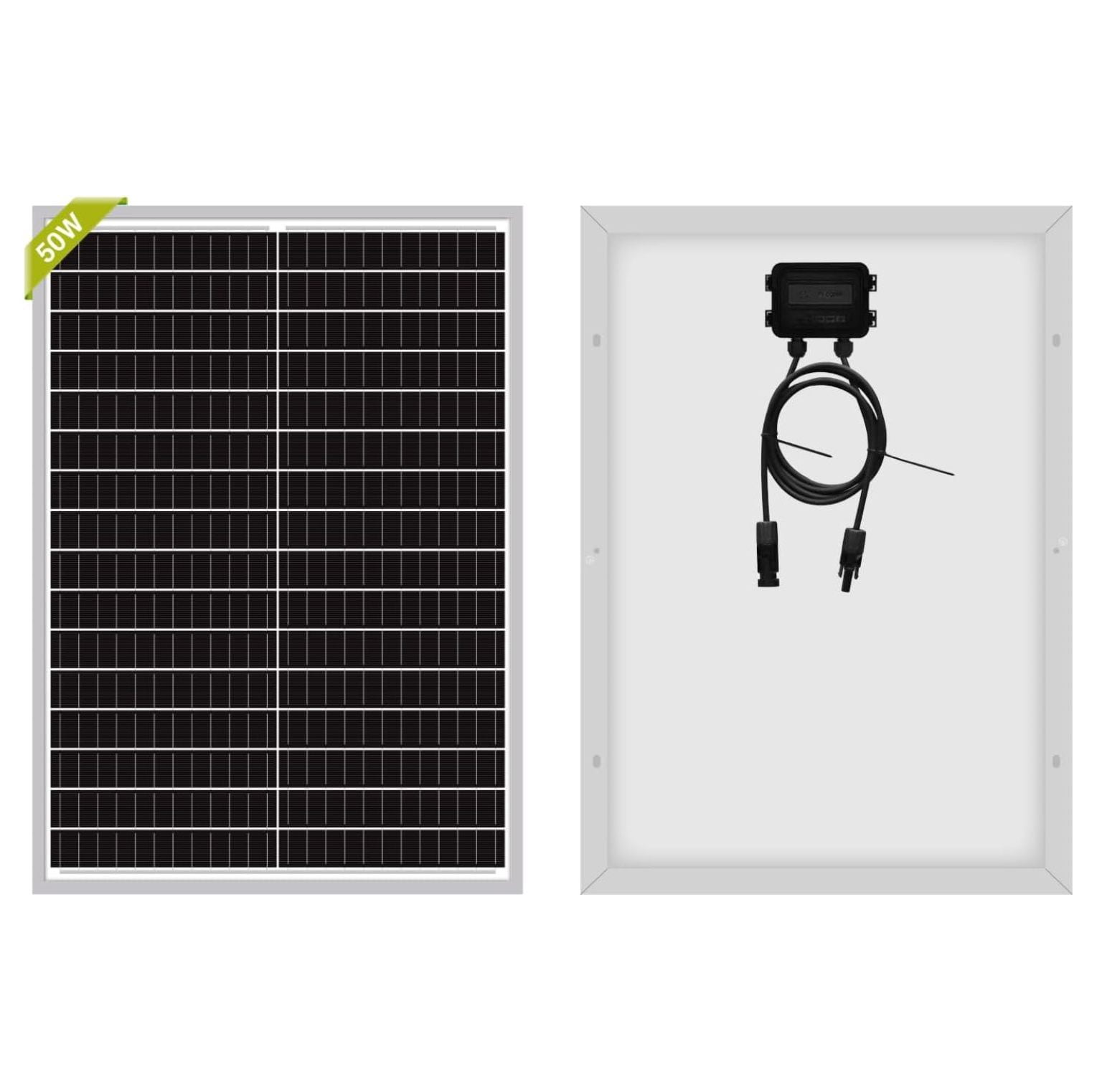 50W Mono Solar Panel 50 Watt Monocrystalline Module with 3ft Connectors ...