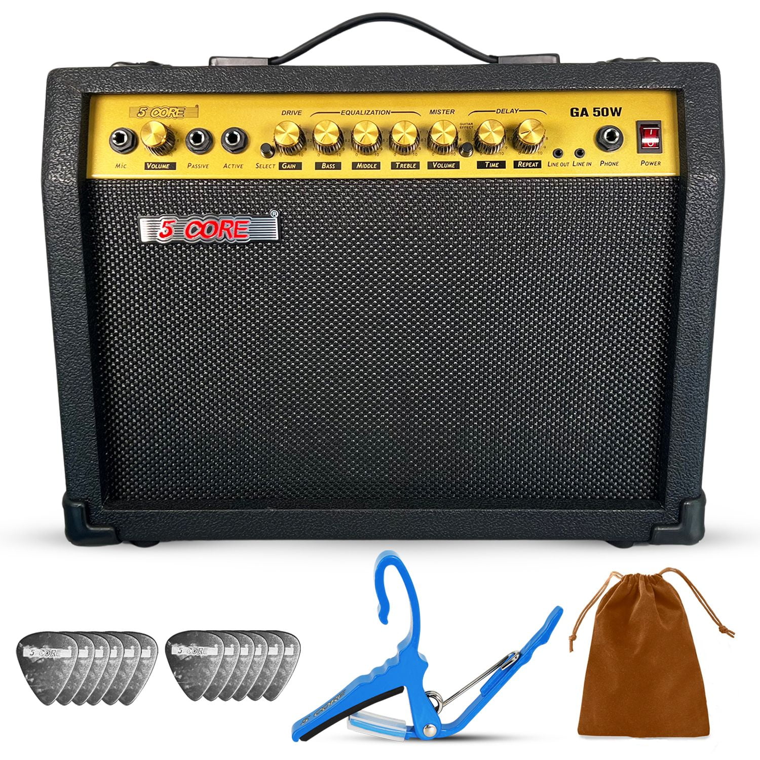 50W Portable Guitar Amplifier with 8" Speaker - Built-in Effects, AUX ...